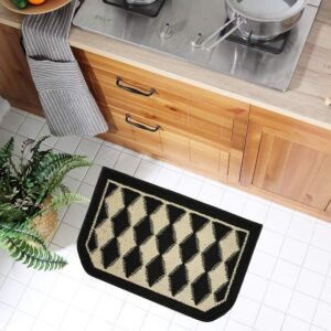 Marina Decoration Decor Luxury Non-Slip Rubber Backing Safety Ultra Water Absorbent Soft Woven Fluffy Runner Area Carpet Floor Mat Indoor Kitchen Rug, Black Pumice Geometric Design 2 Pieces Set