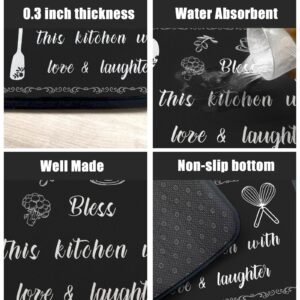 Black Kitchen with Love Kitchen Rugs 2Pcs Kitchen Floor Mats for Restaurant Kitchen Farmhouse Floor Decor Non Slip Washable Standing Kitchen Runner Mats 17"x30"+17"x47"