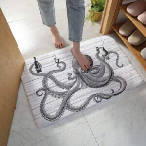 Singingin Bathroom Rugs Bath Mats Octopus with Wine Glass Champagne Microfiber Shag Mat for Shower Room Soft Fluffy Area Rug Non-Slip Runner Carpet Floor Mat for Tub Machine-Washable 16x24in