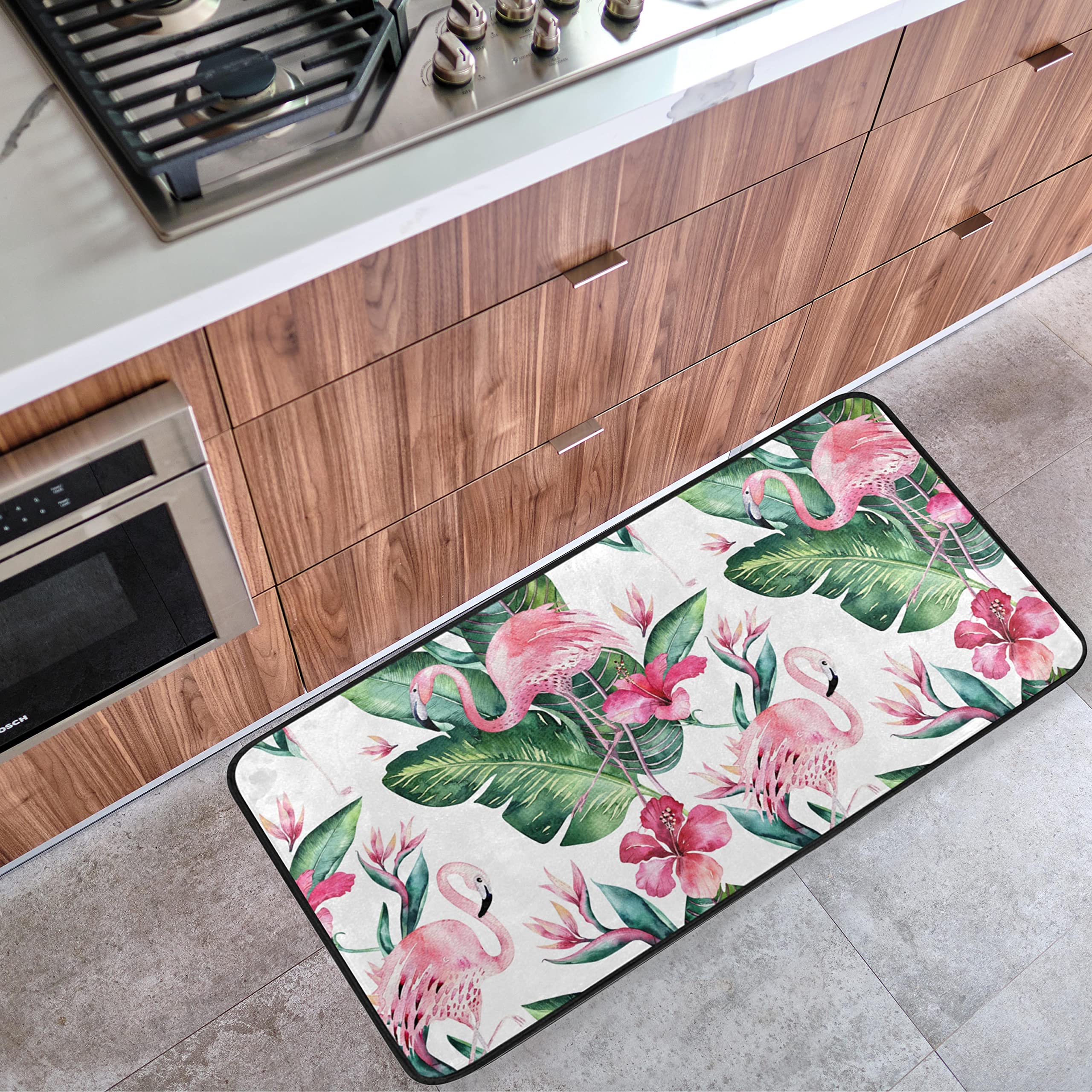 Flamingo Kitchen Rug Pink Kitchen Mats Floor Tropical Bird Soft Non Slip Anti Fatigue Bath Rug Runner Doormats Carpet for Home Decor 39 X 20 in