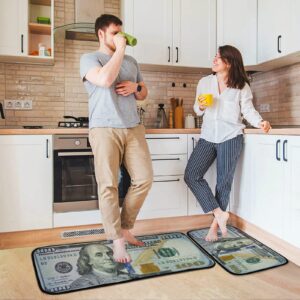 Kitchen Rugs and Mats 2 Pieces 100 Dollar Bill Print Anti Fatigue Kitchen Rug Set Non Slip Bath Mat Entry Floor Carpet Entrance Door Mat Runner 20"x28"+20"x47" 20"x28"+20"x47"