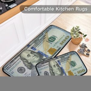 Kitchen Rugs and Mats 2 Pieces 100 Dollar Bill Print Anti Fatigue Kitchen Rug Set Non Slip Bath Mat Entry Floor Carpet Entrance Door Mat Runner 20"x28"+20"x47" 20"x28"+20"x47"