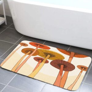 vintage mushroom bath rug, cute morden abstract art boho bath mat, 60s retro funny nature plant mid century kitchen rug morden floor mat soft non slip runner carpet indoor doormat, 17x29in