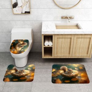 chieraf adorable baby squirrel in a magical acorn boat rugs mats sets toilet cover cushion 3 piece, kitchen sink mat painting absorbent machine washable non-slip soft indoor bath mat