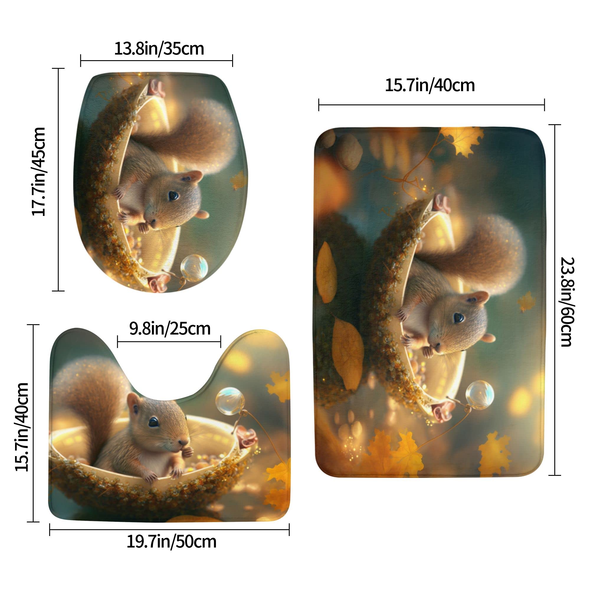 Chieraf Adorable Baby Squirrel in a Magical Acorn Boat Rugs Mats Sets Toilet Cover Cushion 3 Piece, Kitchen Sink Mat Painting Absorbent Machine Washable Non-Slip Soft Indoor Bath Mat