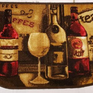 THE RAISE Kitchen Rug, Kitchen Mat, Printed Nylon Rug (nonskid) 18"x30" 4 Wine Bottles & 2 Glasses,D Shape