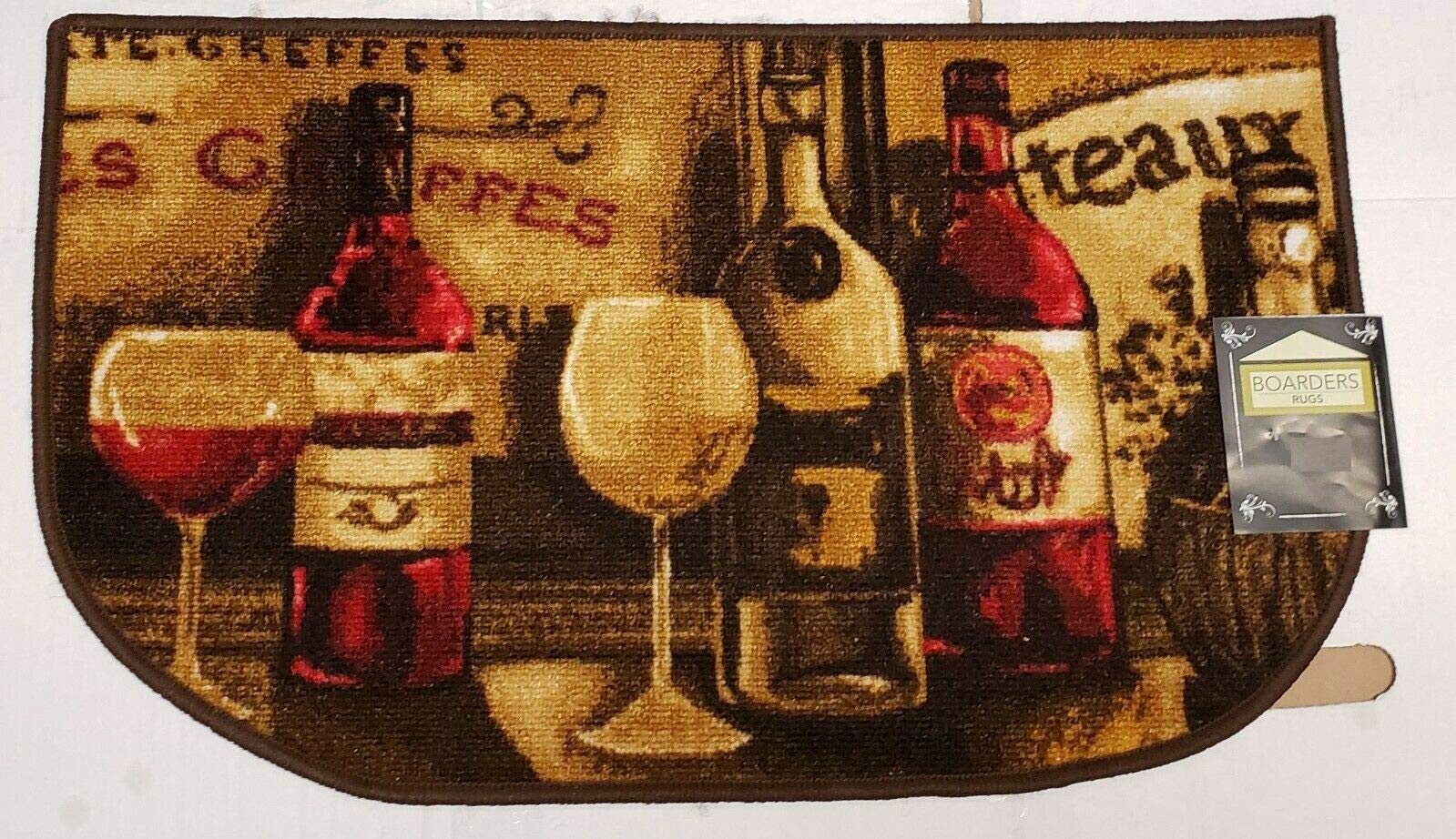 THE RAISE Kitchen Rug, Kitchen Mat, Printed Nylon Rug (nonskid) 18"x30" 4 Wine Bottles & 2 Glasses,D Shape