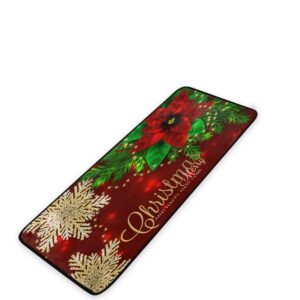 Christmas Poinsettia and Snowflakes Kitchen Rugs Non-Slip Kitchen Mats 39 x 20 Inches Bath Runner Rug Doormats Area Mat Rugs Carpet Cushioned Mat for Home Decor