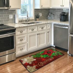 Christmas Poinsettia and Snowflakes Kitchen Rugs Non-Slip Kitchen Mats 39 x 20 Inches Bath Runner Rug Doormats Area Mat Rugs Carpet Cushioned Mat for Home Decor