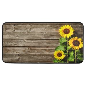 susiyo kitchen rug mat, yellow sunflowers on wooden board kitchen mat anti-fatigue comfort floor mat non slip oil stain resistant easy to clean kitchen rug bath rug carpet for indoor outdoor doormat