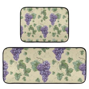 alaza purple grape green leaves kitchen rug set, 2 piece set, non-slip floor mat for living room bedroom dorm home decor, 19.7 x 27.6 inch + 19.7 x 47.2 inch