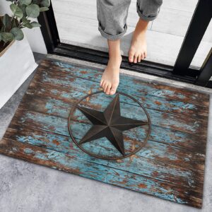 welcome doormat western country star texas vintage blue wood board,non slip indoor floor mat bath rug,rustic wooden grain entrance carpet for bedroom kitchen living room bathroom decor 16x24in