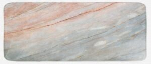 ambesonne marble kitchen mat, onyx stone textured natural featured scratches illustration, plush decorative kitchen mat with non slip backing, 47" x 19", peach grey