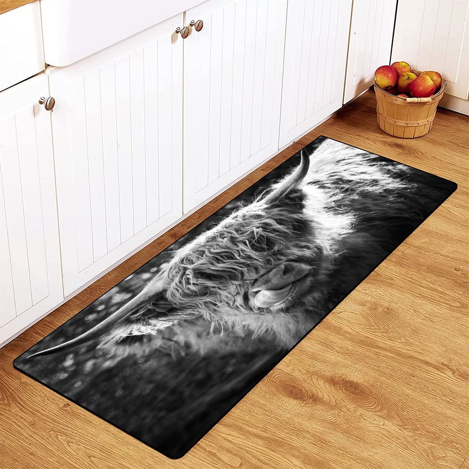 TsyTma Scottish Highland Cow Kitchen Rug West Farm Animal Floor Mats Washable Non-Slip Bathroom Rug Runner Laundry Room Home Decor 39x20 Inch…