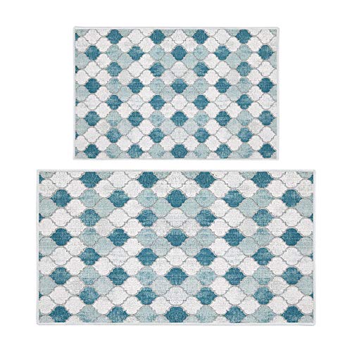 Sussex Home Non Skid Washable Kitchen Runner Rugs Set of 2 - Ultra-Thin Lattice Area Rugs for Laundry Room, Entryway, Bathroom - Multipurpose Set of 44 x 24 and 31.5 x 20 Inches Floor Mats