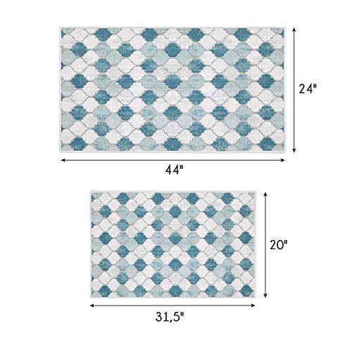 Sussex Home Non Skid Washable Kitchen Runner Rugs Set of 2 - Ultra-Thin Lattice Area Rugs for Laundry Room, Entryway, Bathroom - Multipurpose Set of 44 x 24 and 31.5 x 20 Inches Floor Mats