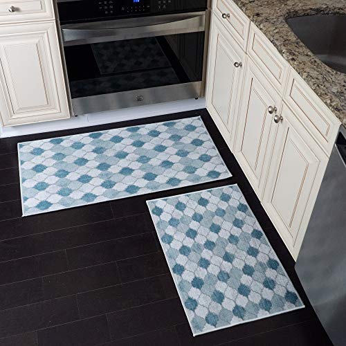 Sussex Home Non Skid Washable Kitchen Runner Rugs Set of 2 - Ultra-Thin Lattice Area Rugs for Laundry Room, Entryway, Bathroom - Multipurpose Set of 44 x 24 and 31.5 x 20 Inches Floor Mats