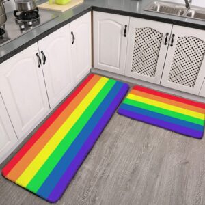 youtary gay pride lgbt rainbow flag pattern kitchen rug set 2 pcs floor mats washable non-slip soft flannel runner rug doormat carpet for kitchen bathroom laundry