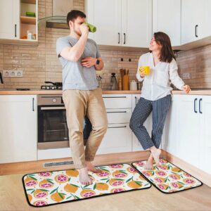 DOMIKING Citrus Lemon Kitchen Mats 2 Pieces Non-Slip Anti Fatigue Kitchen Rugs and Mats Set for Floor Cushioned Standing Mats Area Rug Runner for Hallyway Kitchen Bedroom