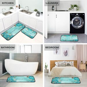 Emelivor Teal Rose Turquoise Kitchen Rugs and Mats Set 2 Piece Non Slip Washable Runner Rug Set of 2 for Kitchen Floor Home Decorative Laundry Hear of Home Seasoned Love