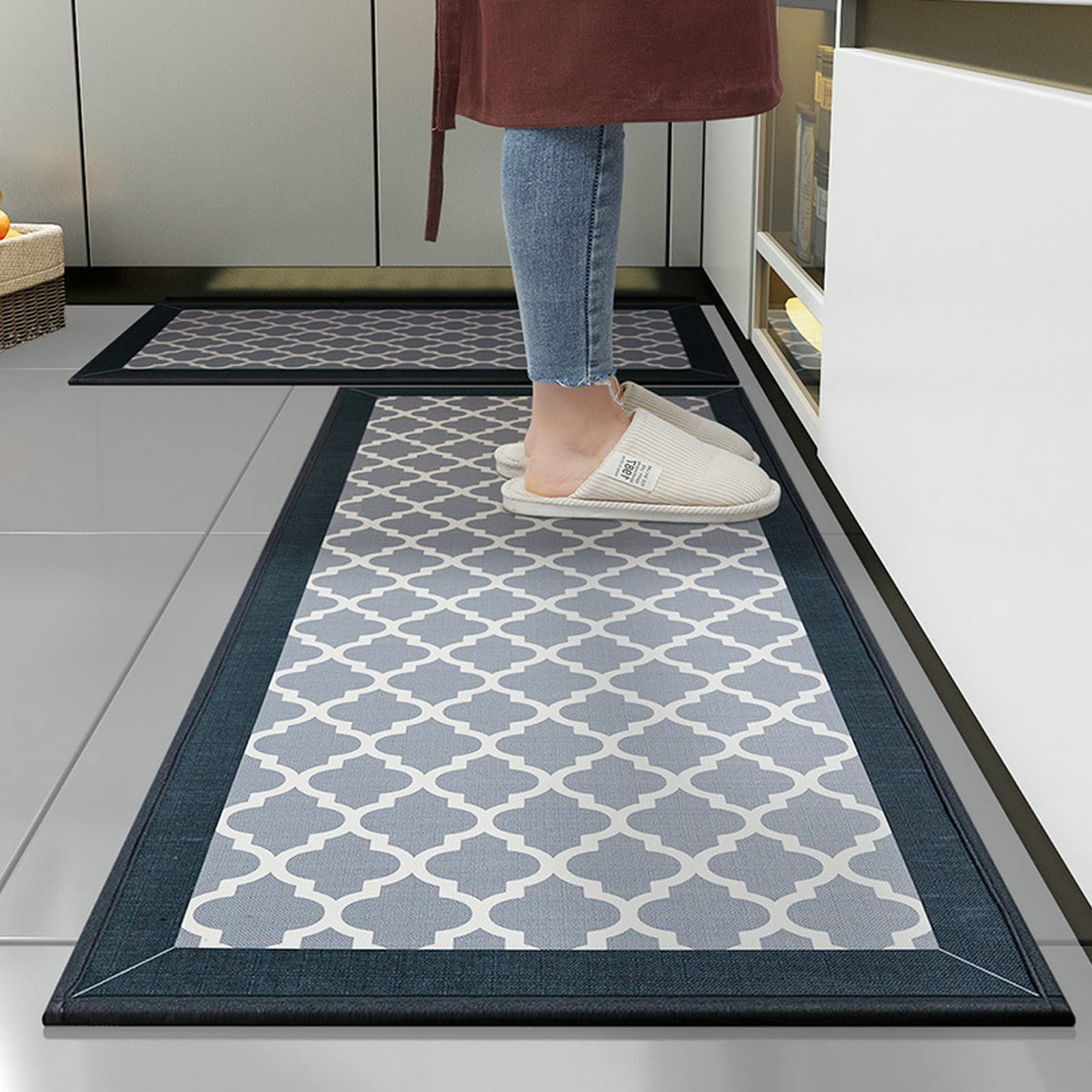 comfoyar Kitchen Rug Set, 2 Pieces Non-Slip Backing Mat, Machine Washable Rug, Absorbent Kitchen Runner Set for Kitchen Floor, Sink, Laundry, Hallway, Dining Room and Office, 17"x31"+17"x47"