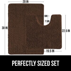 Gorilla Grip Bath Rug and Area Rug Set, Bath Rug Size 24 x 17 in, Shaggy Machine Washable Mats, Area Rug Set Size 22 x 19 x 15 in and 30x20, Absorbent Washable Mats, Both in Brown, 2 Item Bundle