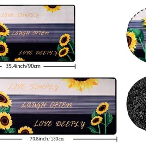 DALISHI Sunflower Kitchen Mat and Rug Set of 2, Farmhouse Kitchen Rug, Non-Slip Black Grey Yellow Kitchen Rug Runner Rug Kitchen Set Washable Floor Mats17*31.4 +17 * 47.2 in