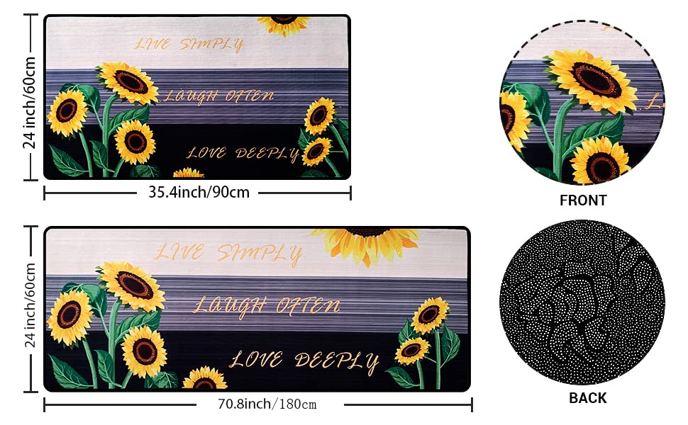 DALISHI Sunflower Kitchen Mat and Rug Set of 2, Farmhouse Kitchen Rug, Non-Slip Black Grey Yellow Kitchen Rug Runner Rug Kitchen Set Washable Floor Mats17*31.4 +17 * 47.2 in