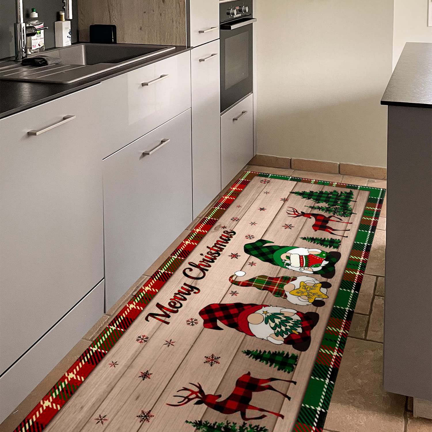 Christmas Kitchen Rugs Christmas Rug Christmas Kitchen Decor Christmas Gnomes Buffalo Border Christmas Kitchen Mat Christmas Mat Kitchen Runner Rugs Comfort Home Decor Non-Slip Floor Mat Doormat