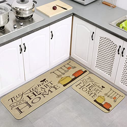 comfoyar Kitchen Rugs Set, 2 Pieces Kitchenware Style Non Slip Kitchen Mat, Easy to Clean Comfort Standing Mats for Kitchen, Home, Office, Laundry (16"x24" + 16"x47")