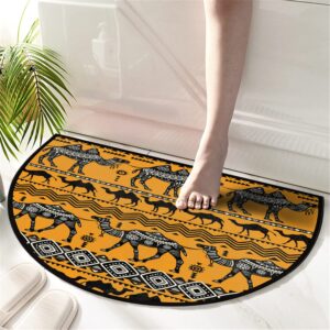 Ethnic Animals Camels Half Round Doormat Water Absorption Half Circle Rug Non-Slip Semi Circle Area Rugs Durable Washable Indoor Entrance Doormat for Bathroom Bedroom Kitchen Home Decor 36x24in