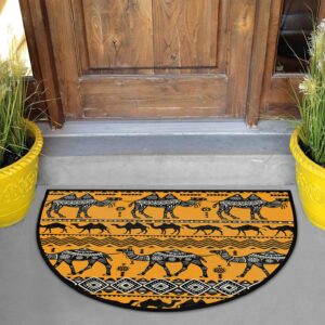 Ethnic Animals Camels Half Round Doormat Water Absorption Half Circle Rug Non-Slip Semi Circle Area Rugs Durable Washable Indoor Entrance Doormat for Bathroom Bedroom Kitchen Home Decor 36x24in