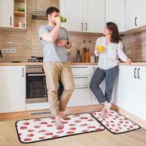 ALAZA Strawberry Watercolor 2 Piece Kitchen Rug Floor Mat Set Runner Rugs Non-Slip for Kitchen Laundry Office 20" x 28" + 20" x 48"