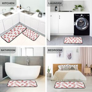 ALAZA Strawberry Watercolor 2 Piece Kitchen Rug Floor Mat Set Runner Rugs Non-Slip for Kitchen Laundry Office 20" x 28" + 20" x 48"