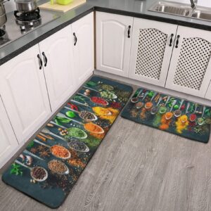 rocxemly cooking kitchen mat set of 2 spicy spice kitchen rug sets 17''x48''+17''x24'' comfort standing mats waterproof stain resistance non slip kitchen carpet