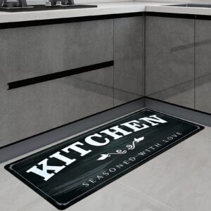 ustide kitchen runner rugs non skid 20"x48",durable rubber kitchen mats stain resistant thick floor mat black white kitchen runner for bathroom washroom