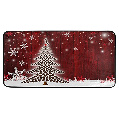 Kitchen Rugs Christmas Tree with Coffee Beans Design Non-Slip Soft Kitchen Mats Bath Rug Runner Doormats Carpet for Home Decor, 39" X 20"