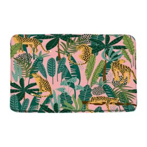 gctnbjl leopard plam leaf bath mat wildlife animal leopard asian pink cheetah tiger tropical palm leaves jungle rainforest bathroom decor memory foam kitchen rug,17.8x29.5 inch