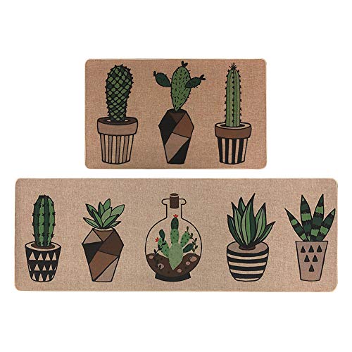 Kitchen Mats for Floor 2 Piece Non Skid Kitchen Floor Mats Anti Fatigue Mat Kitchen Rubber Back Absorbent Kitchen Rug Set Cactus Green Kitchen Rugs for Doormat Bathroom 17''x29''+17''x47'