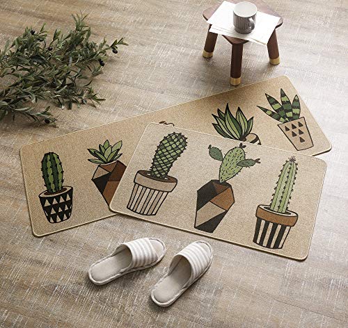 Kitchen Mats for Floor 2 Piece Non Skid Kitchen Floor Mats Anti Fatigue Mat Kitchen Rubber Back Absorbent Kitchen Rug Set Cactus Green Kitchen Rugs for Doormat Bathroom 17''x29''+17''x47'