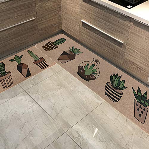 Kitchen Mats for Floor 2 Piece Non Skid Kitchen Floor Mats Anti Fatigue Mat Kitchen Rubber Back Absorbent Kitchen Rug Set Cactus Green Kitchen Rugs for Doormat Bathroom 17''x29''+17''x47'