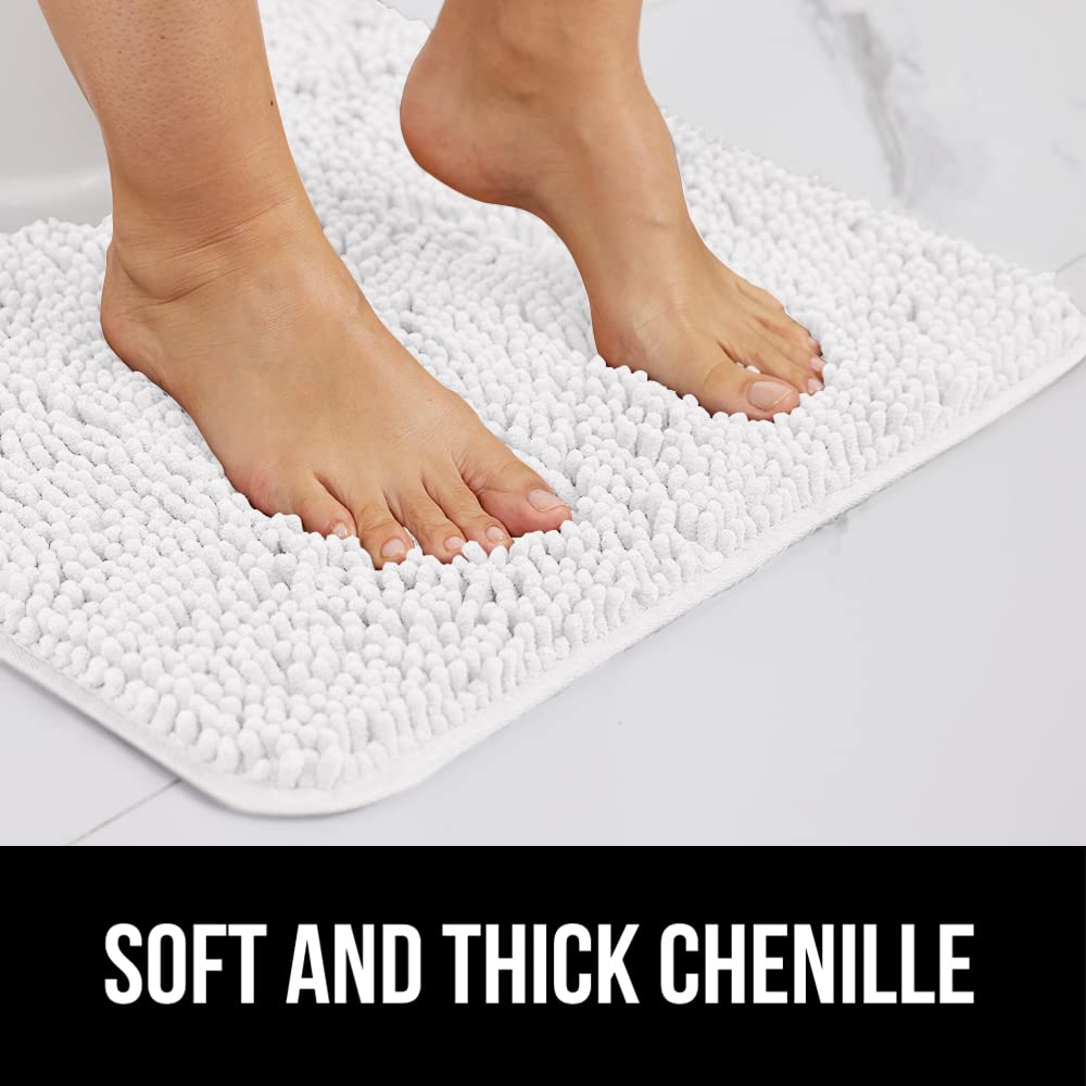 Gorilla Grip Bath Rug and Area Rug Set, Bath Rug Size 30 x 20 in, Shaggy Machine Washable Mats, Area Rug Set Size 22 x 19 x 15 in and 30x20, Absorbent Washable Mats, Both in White, 2 Item Bundle