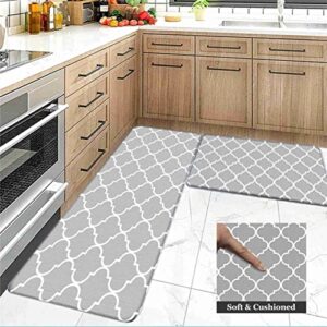 2 PCS Kitchen Mats Cushioned - Kitchen Rugs Comfort Standing Desk Mat & Rugs - Heavy Duty PVC Ergonomic Rug for Kitchen, Floor Home, Office - Gray