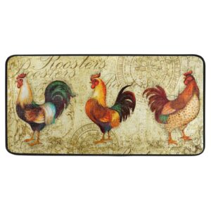 sinestour vintage rooster kitchen rugs non slip kitchen mats bath rug livingroom doormats for home decor, washable, 39 x 20 inch