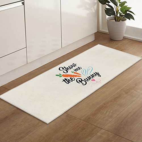 Kitchen Rugs and Mats Easter Show Me The Bunny Carrots Floor Mats Non-Slip Doormat Washable Kitchen Runner Rug for Kitchen Floor Home Office Sink Laundry (19.7"x47.2")