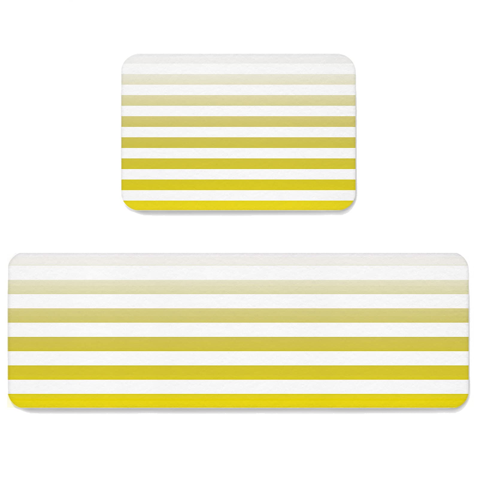 Yellow White Striped Kitchen Mat Set of 2, Cushioned Anti-Fatigue Kitchen Rugs, Waterproof & Non-Slipping Kitchen Mat for Floor, Durable Kitchen Rugs and Mats for Kitchen & Laundry, Gradient Color