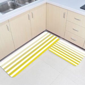 Yellow White Striped Kitchen Mat Set of 2, Cushioned Anti-Fatigue Kitchen Rugs, Waterproof & Non-Slipping Kitchen Mat for Floor, Durable Kitchen Rugs and Mats for Kitchen & Laundry, Gradient Color