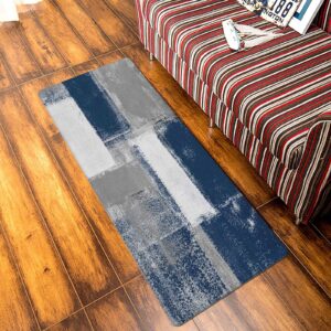 Abstract Geometric Patchwork Oil Painting Blue Grey White Antifatigue Kitchen Bath Door Mat Cushioned Runner Rug,Washable Welcome Floor Sink Mat,Waterproof & Non-Slip Comfort Standing Doormat,18"x30"