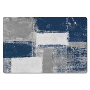 Abstract Geometric Patchwork Oil Painting Blue Grey White Antifatigue Kitchen Bath Door Mat Cushioned Runner Rug,Washable Welcome Floor Sink Mat,Waterproof & Non-Slip Comfort Standing Doormat,18"x30"