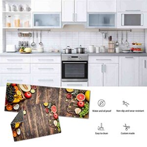 SDIZDIPK Kitchen Rugs Washable,Fruits Wood Background,Non Skid Anti-Fatigue Floor Mats for Sink,2 Pcs Set (52''X17''+ 26''X17''), 52x17